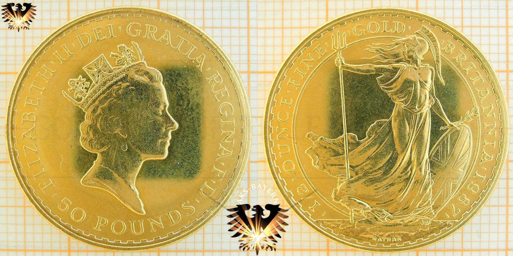 Britannia Half Ounce Finegold 1987 UK 50 Pounds Unze Goldm nze